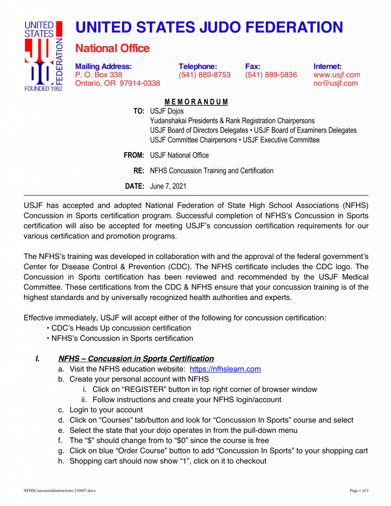Concussion Training | United States Judo Federation